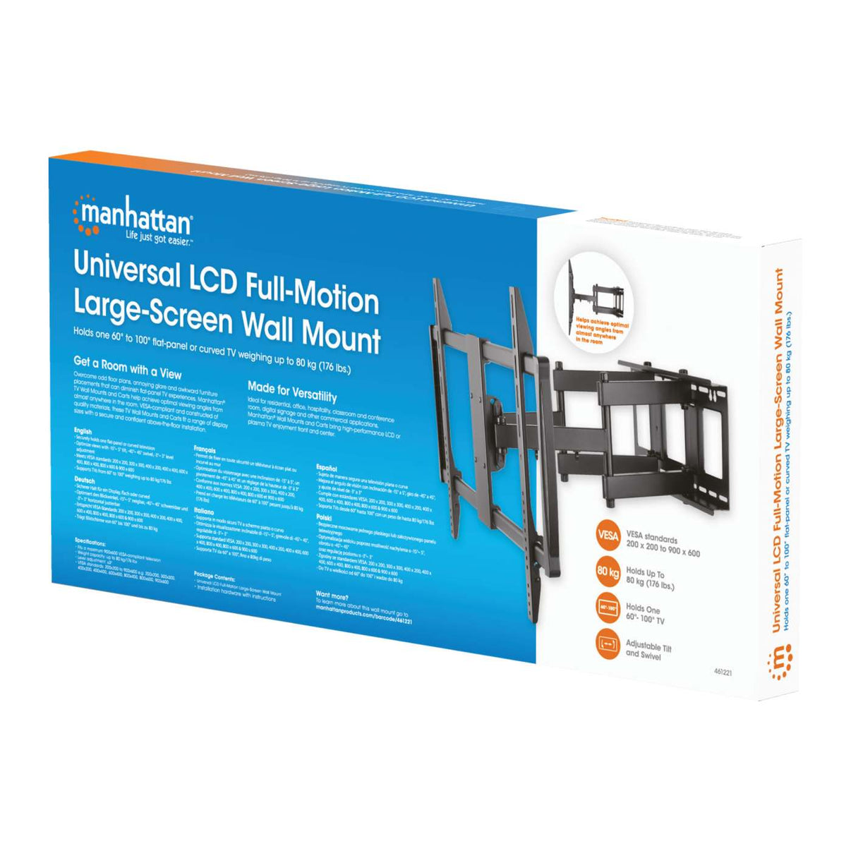 Universal LCD Full-Motion Large-Screen Wall Mount, for 60" to 100 ...